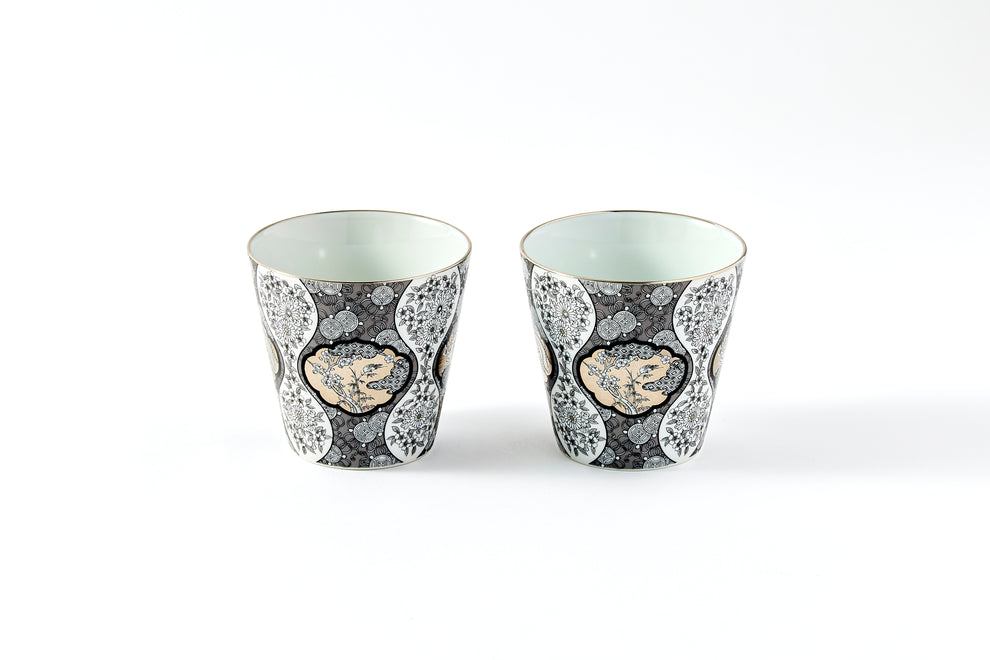 Set of 2 Rock Cups - JS Mokko Paulownia Motif 300ml – monoya